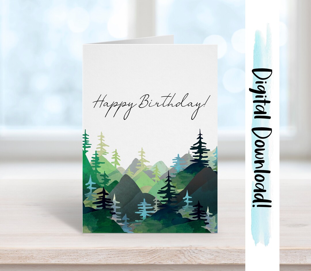Happy Birthday Card Printable Card Card for Him Forest - Etsy