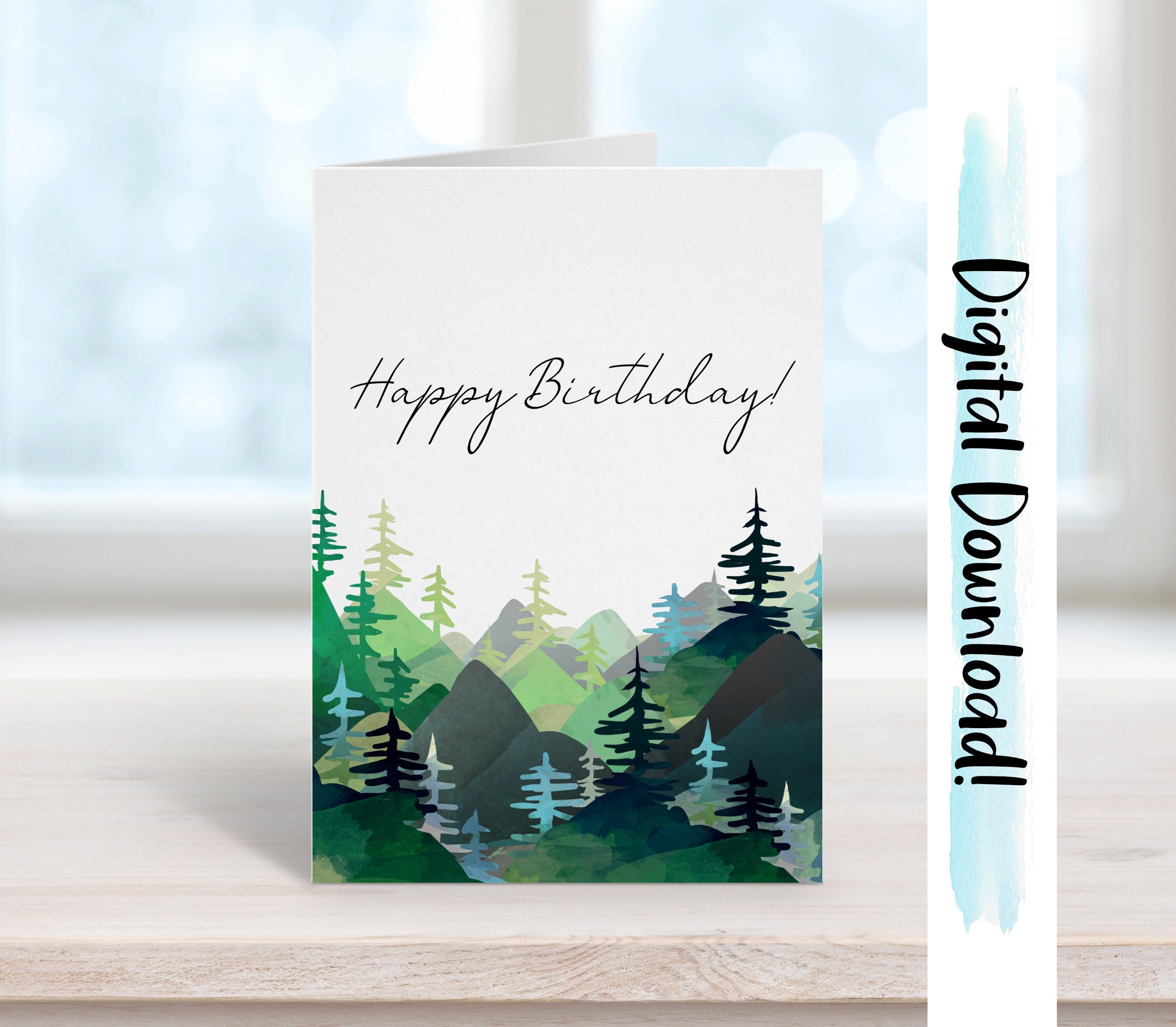 Happy Birthday Card Printable Card Card for Him Forest | Etsy