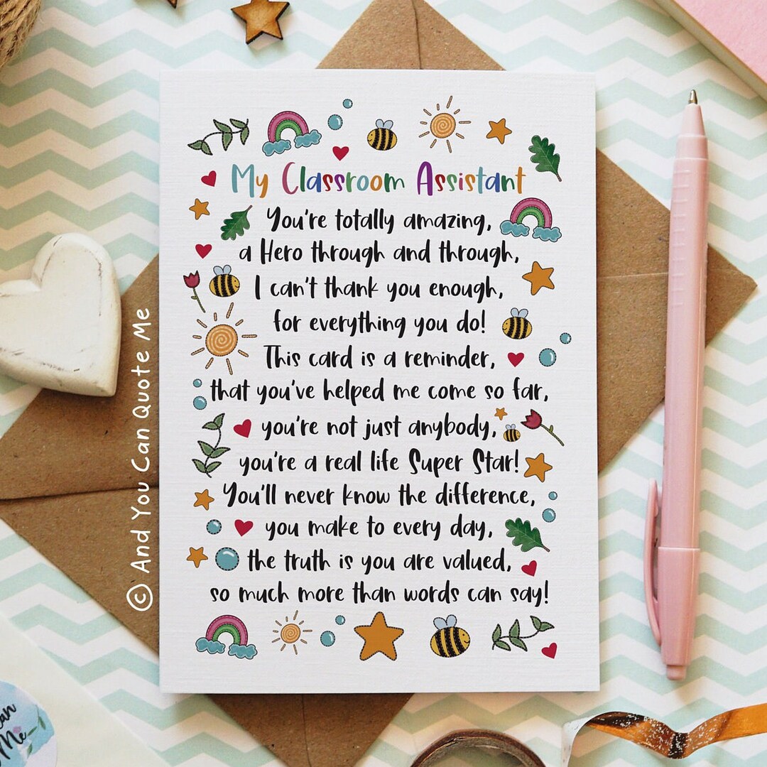 Classroom Assistant, Thank You Card, LSA Card, Teaching Assistant ...