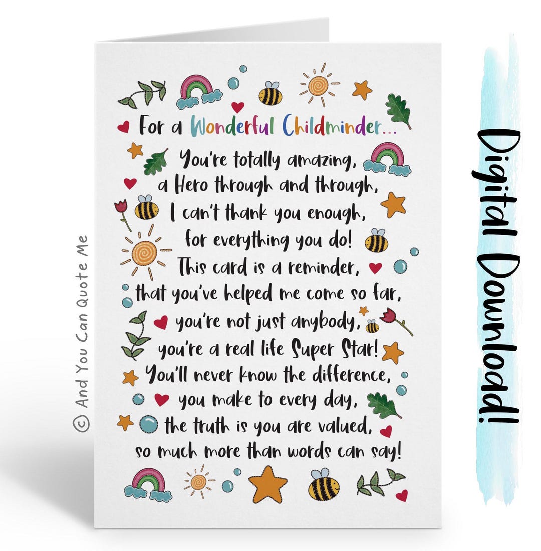 Childminder Thanks, Childminder Download, Appreciation Card ...