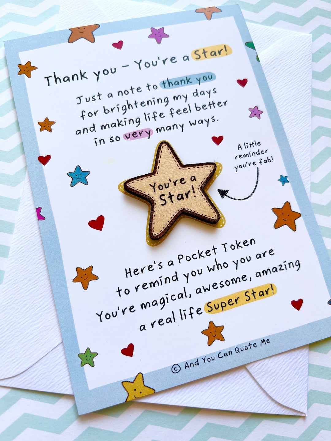 Thank You Token Pocket Hug You're a Star Thank You - Etsy UK
