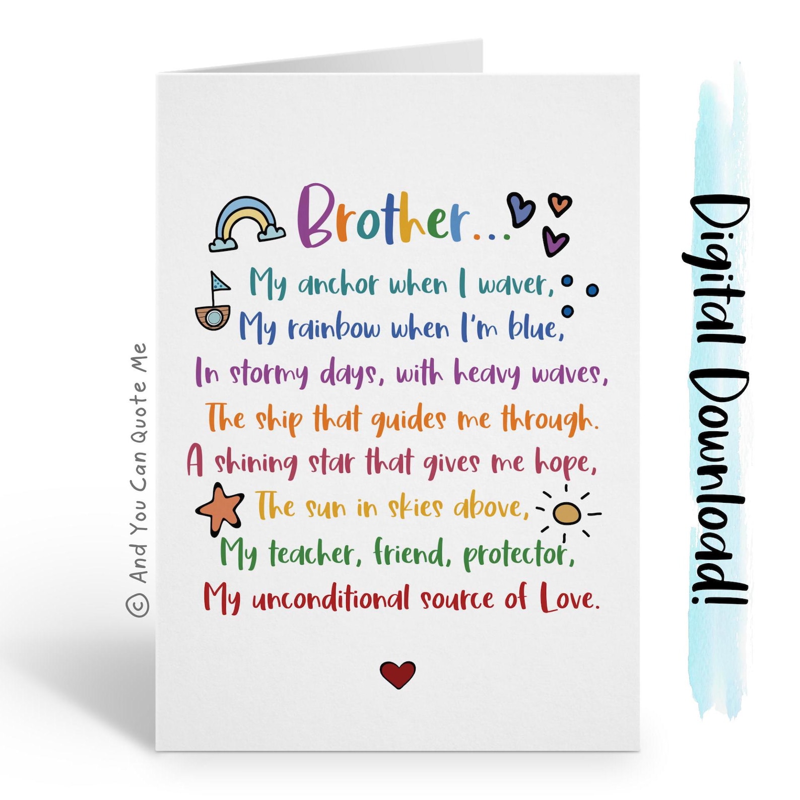 Brother Poem, Brother Download, Thank You Bro, Brother Print, Instant ...