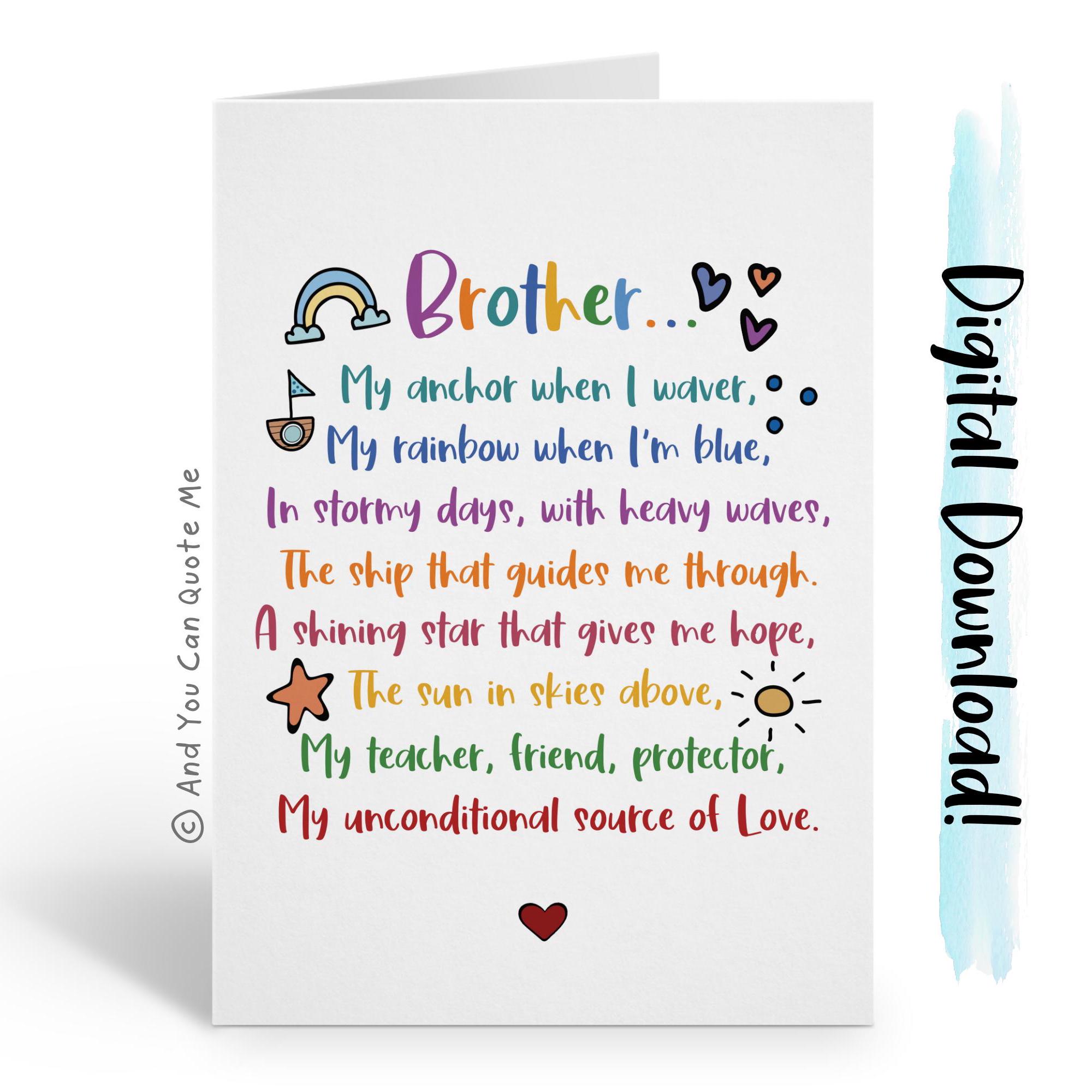 Brother Poem, Brother Download, Thank You Bro, Brother Print, Instant ...