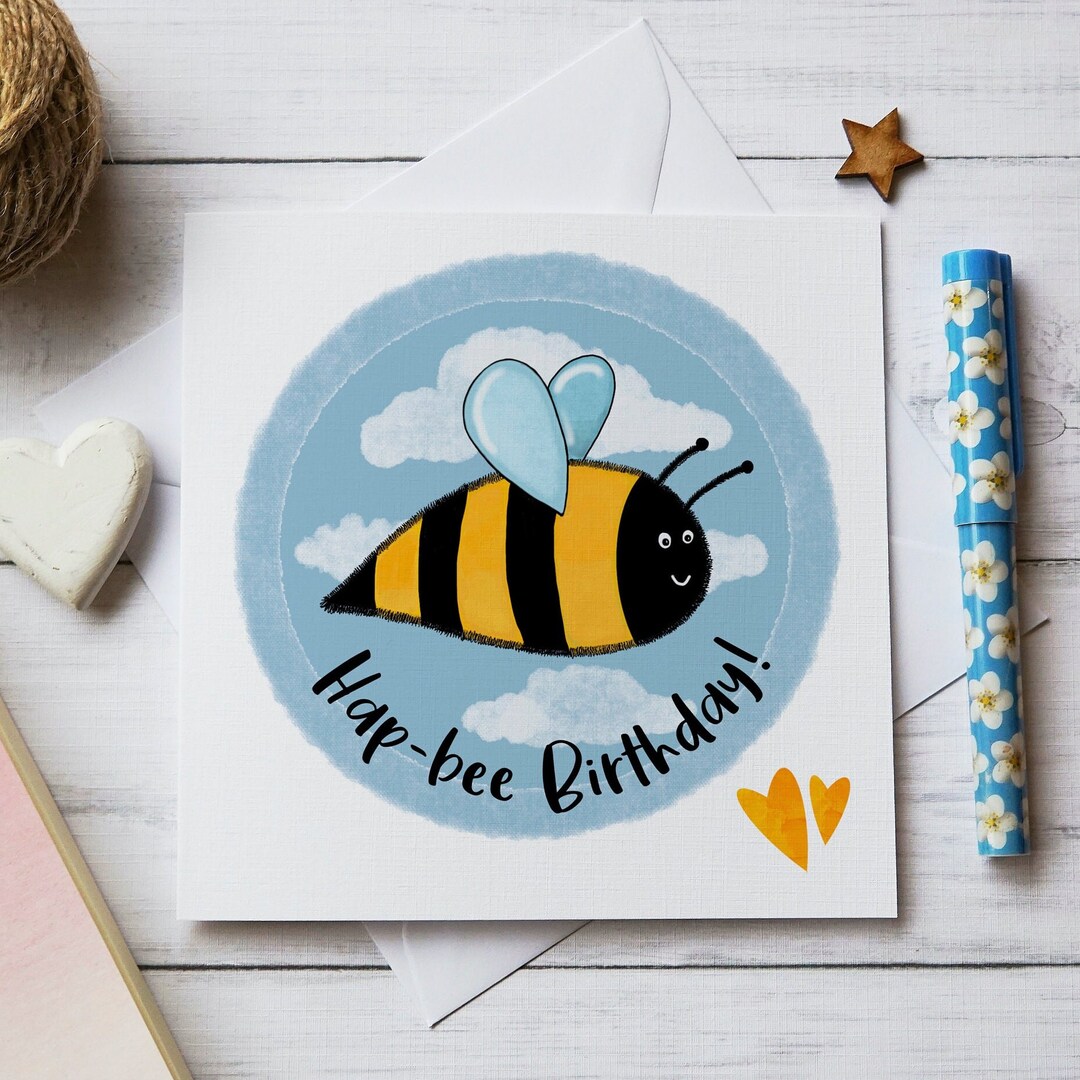 Bee Birthday Card, Happy Birthday, Bee Lover, Bumble Bee Card, Hapbee ...