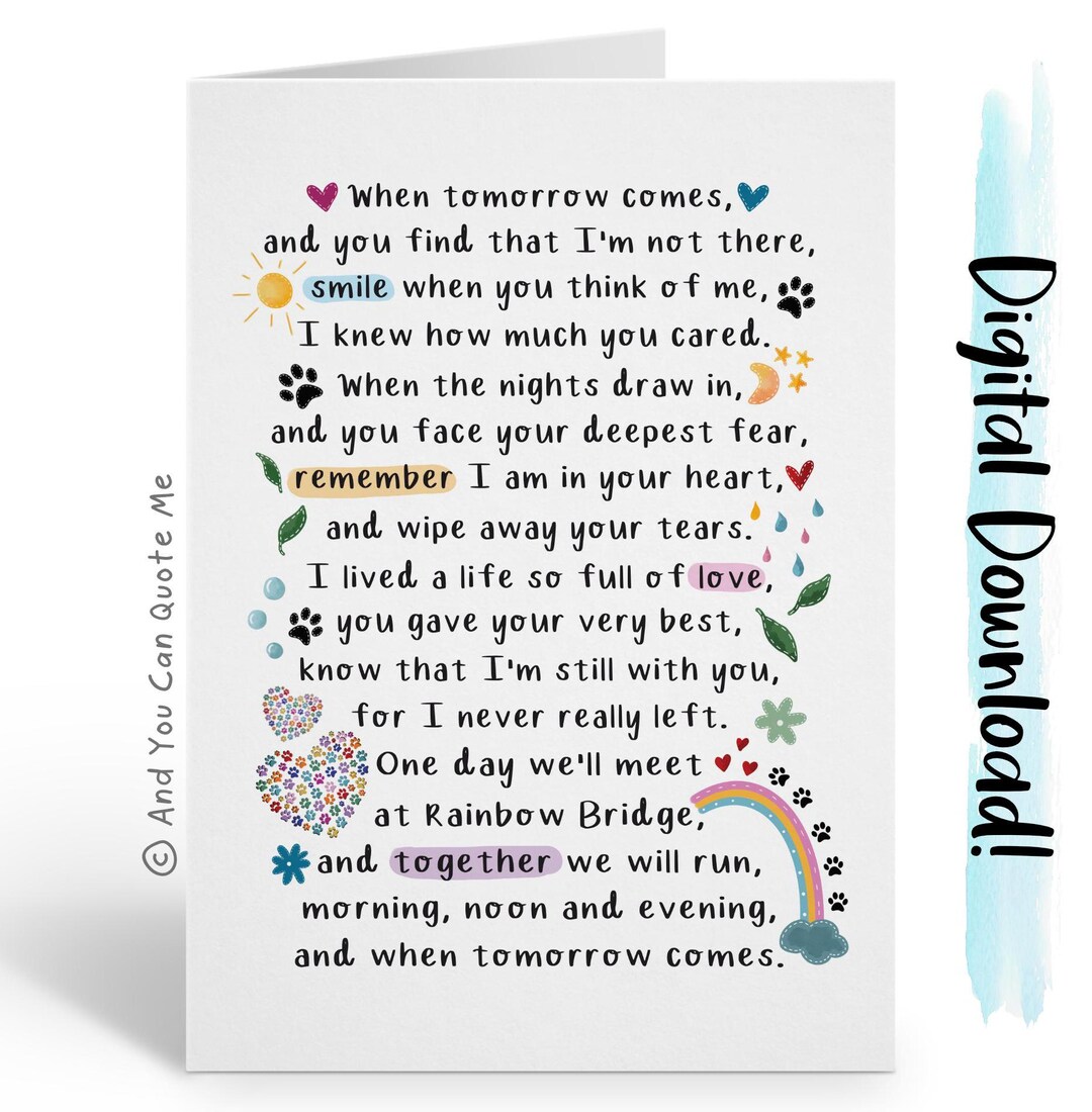 Pet Loss Print, Rainbow Bridge, Dog Loss, Cat Loss, Sympathy Card, Pet ...