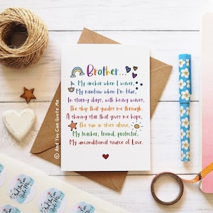 Thank You Brother, Best Brother Card, Sister Birthday, Miss You Brother ...