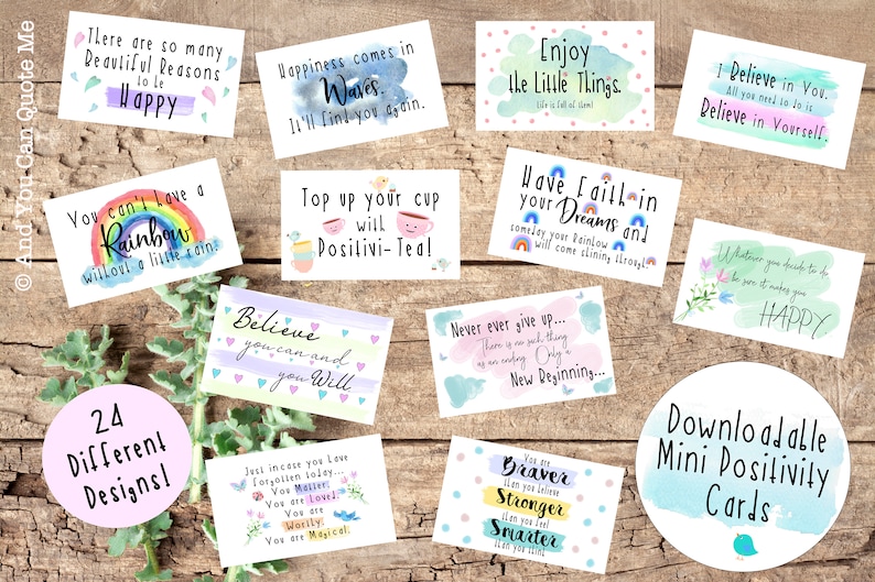 24 Printable Mini Positivity Cards, Inspiring Quotes, Encouragement ...