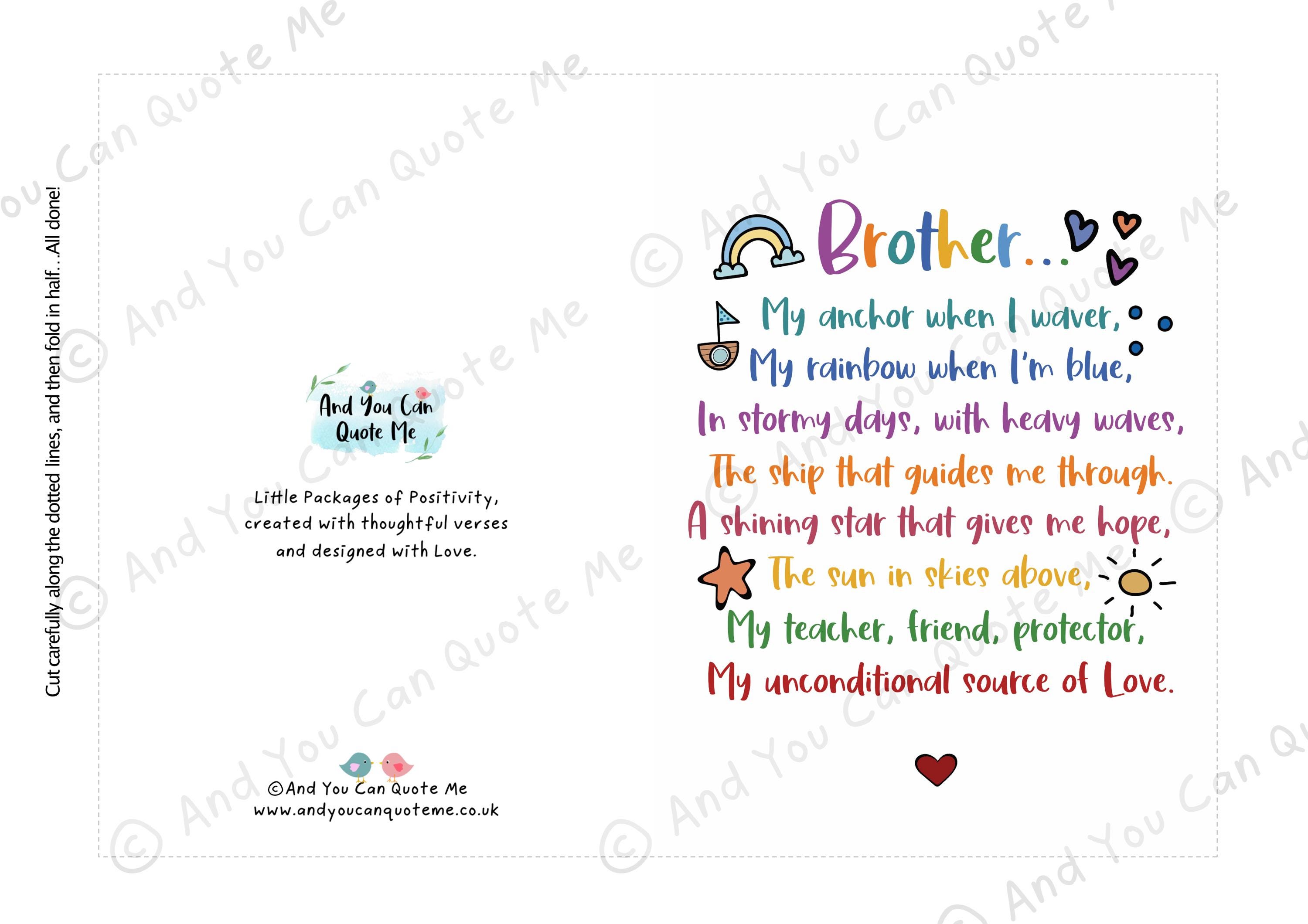 Brother Poem, Brother Download, Thank You Bro, Brother Print, Instant ...