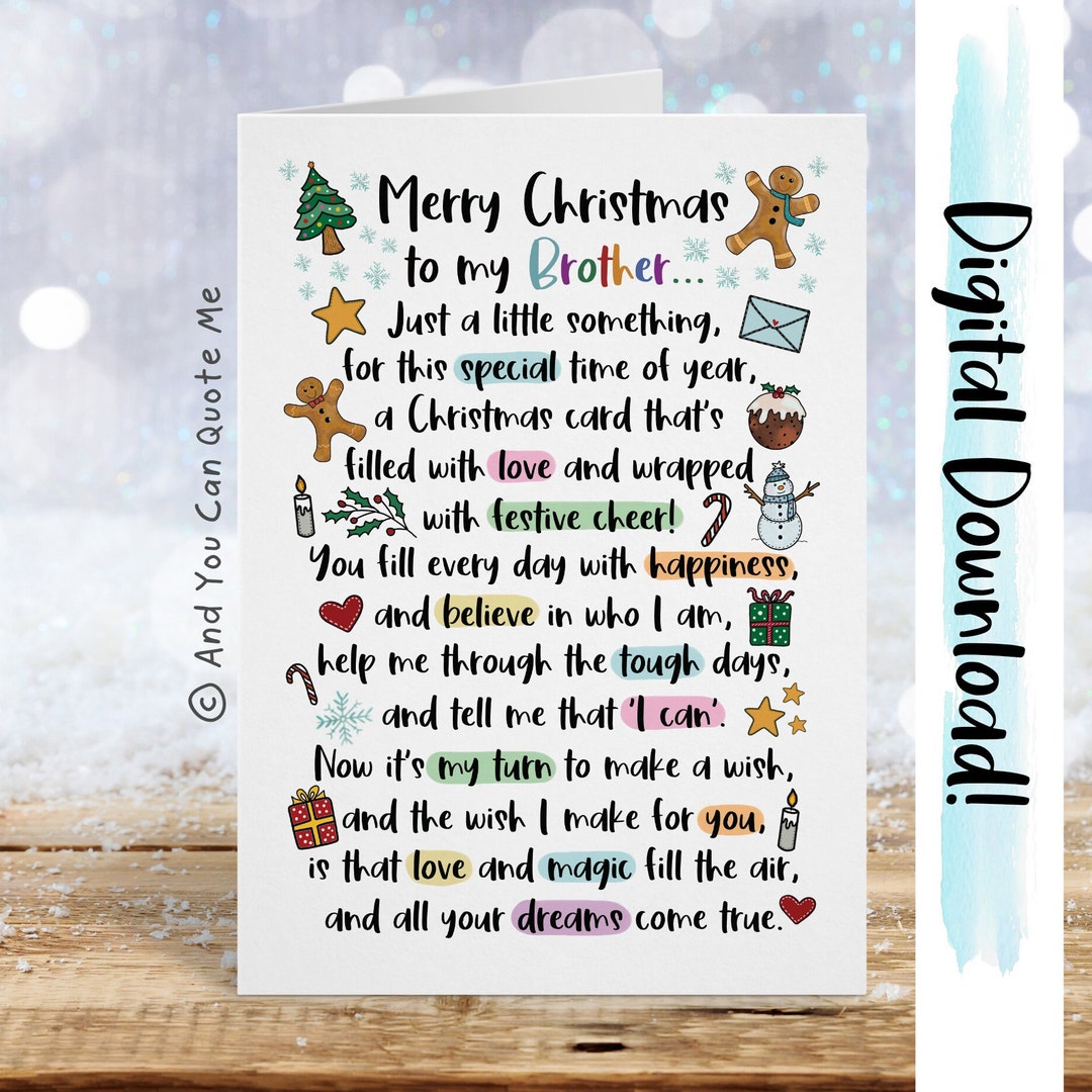 Brother Printable Card, Brother Christmas, Christmas Card, Downloadable ...