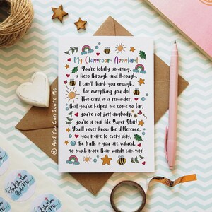 Classroom Assistant, Thank You Card, LSA Card, Teaching Assistant ...
