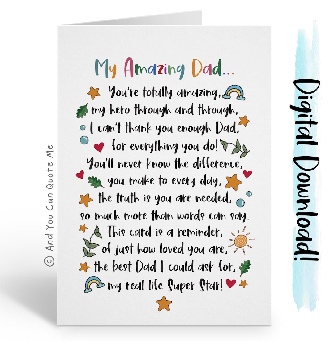 Thank You Dad, Father's Day Card, Dad Printable, Amazing Dad, Instant ...