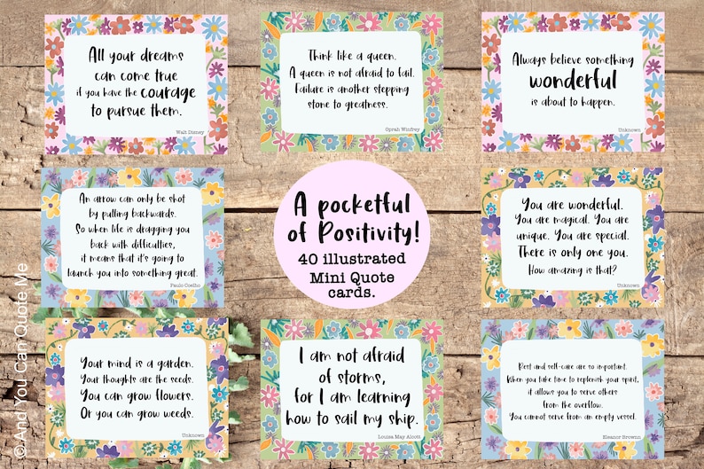 40 Printable Positivity Mini Cards, Encouragement Quotes, Inspiring ...