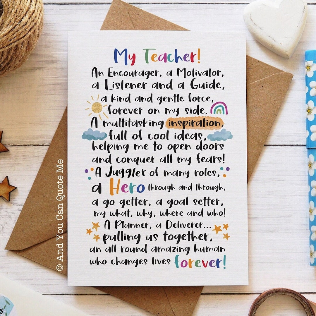 Personalised Teacher Card, Thank You Teacher, Teaching Assistant Card ...