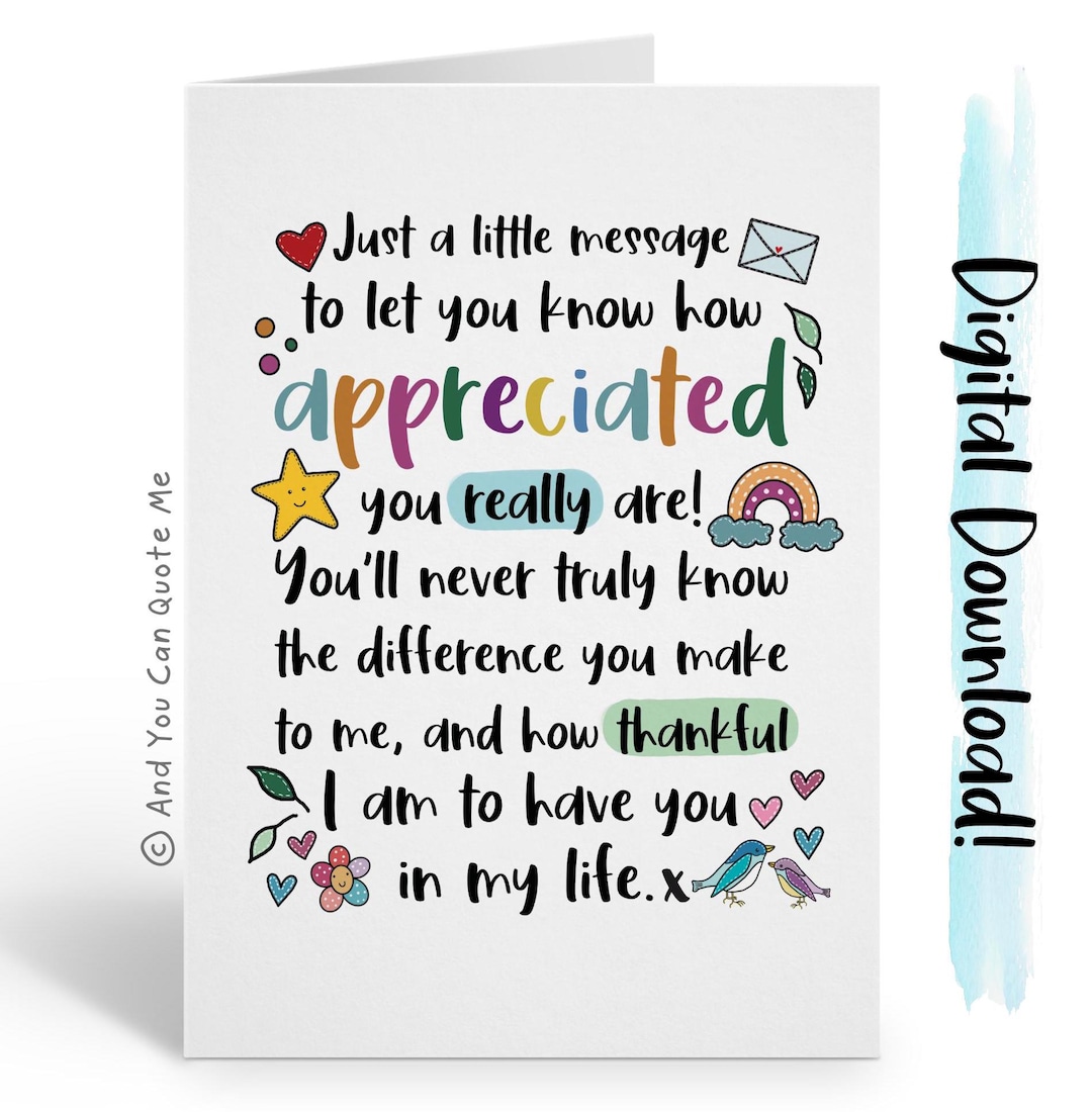 Appreciation Card, Thank You Card, Friendship Card, Supportive Friend ...