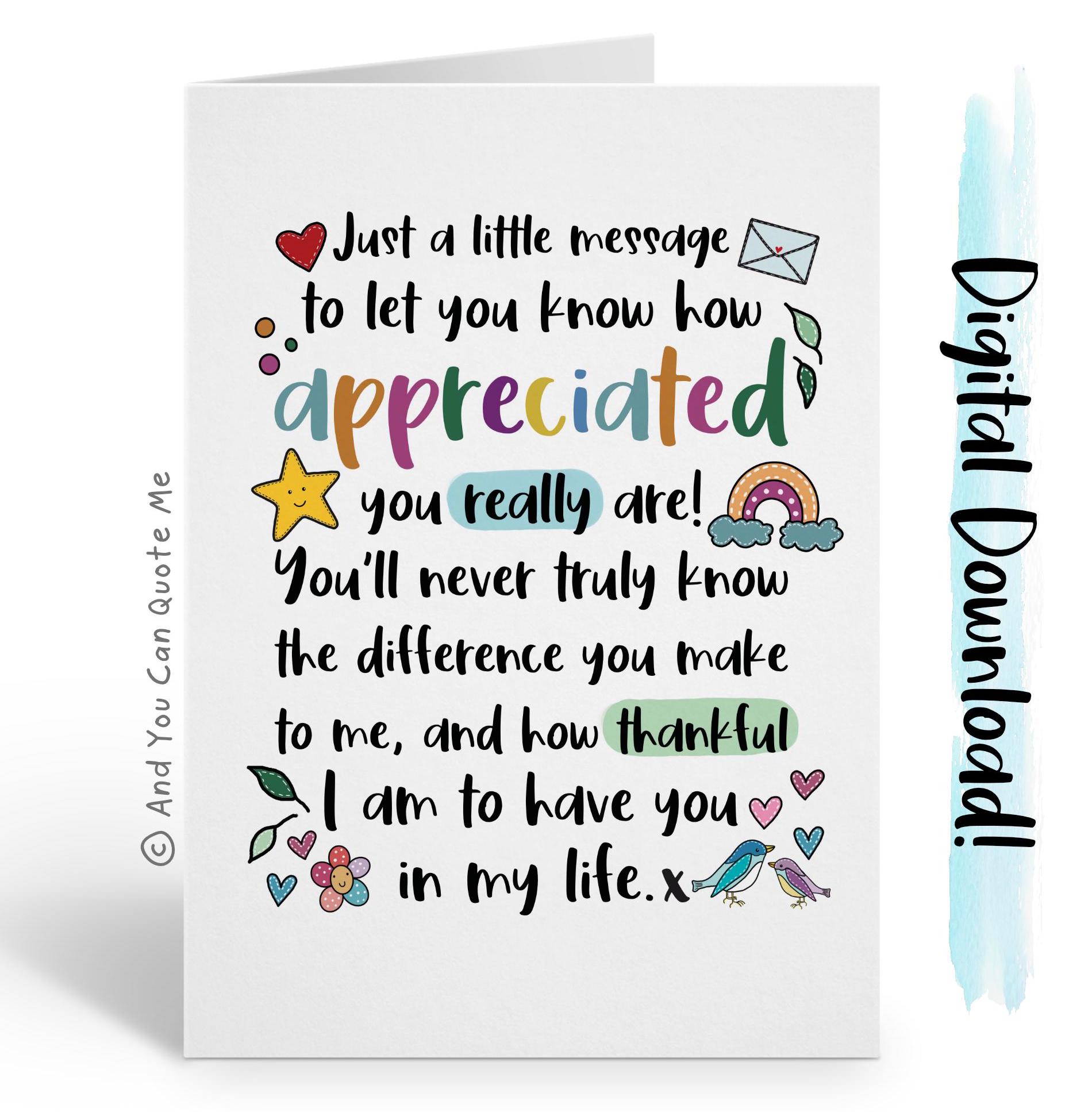 Appreciation Card, Thank You Card, Friendship Card, Supportive Friend ...