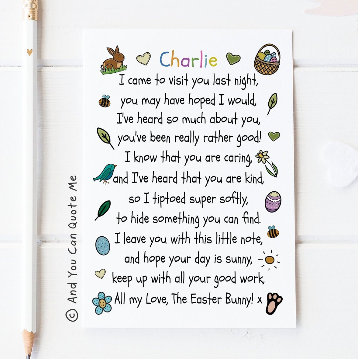 Easter Bunny Note, Personalised Easter Note, Easter Hunt Card, Easter ...