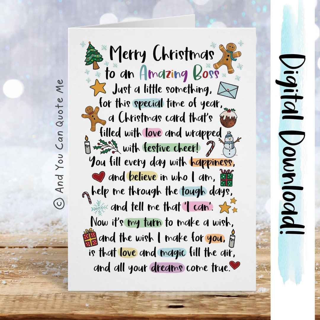 Boss Printable, Boss Card, Christmas Card, Downloadable Card, Thank You ...