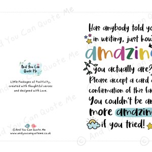 Appreciation Card, You're Amazing, Friendship Card, Supportive Friend ...