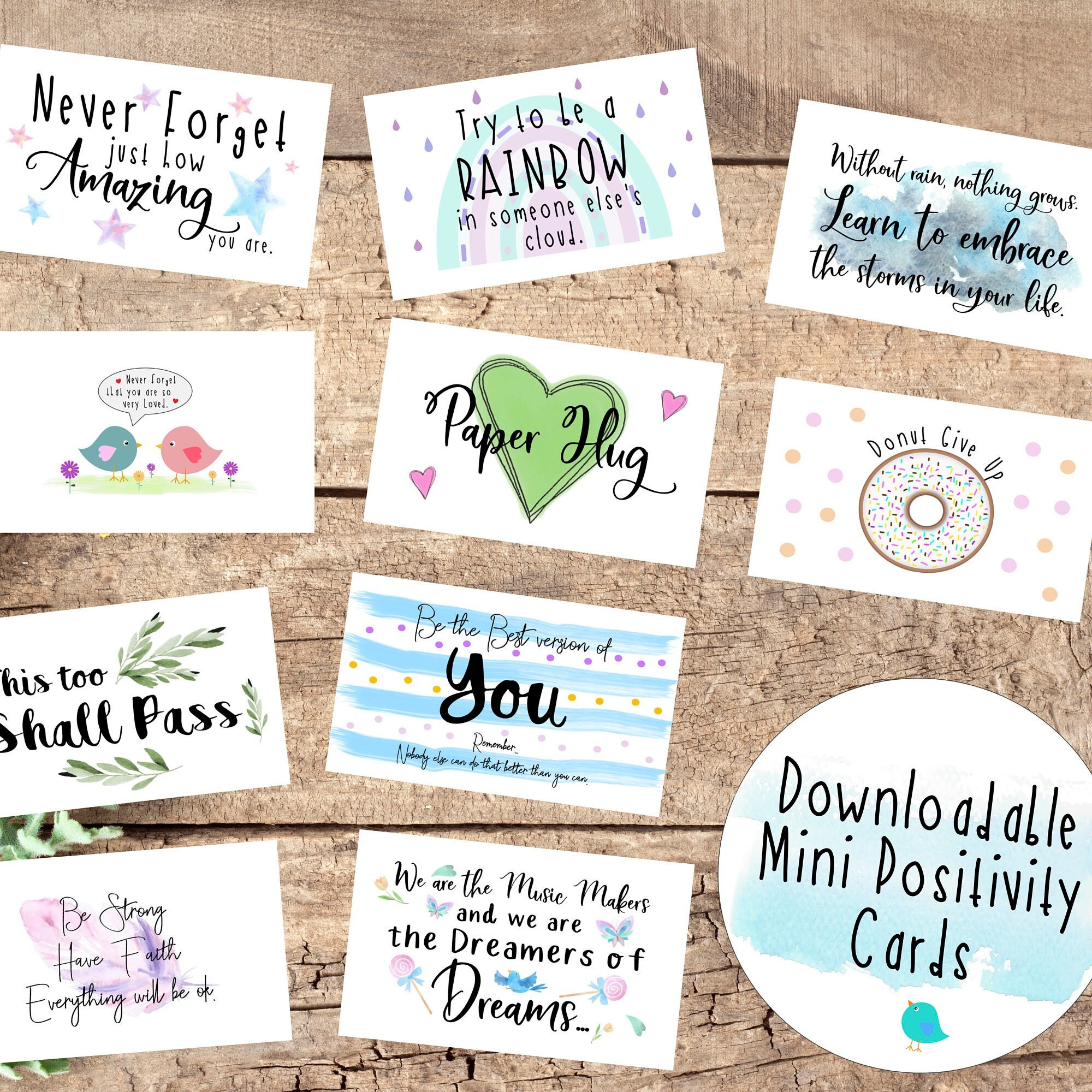 24 Printable Mini Positivity Cards, Inspiring Quotes, Encouragement ...
