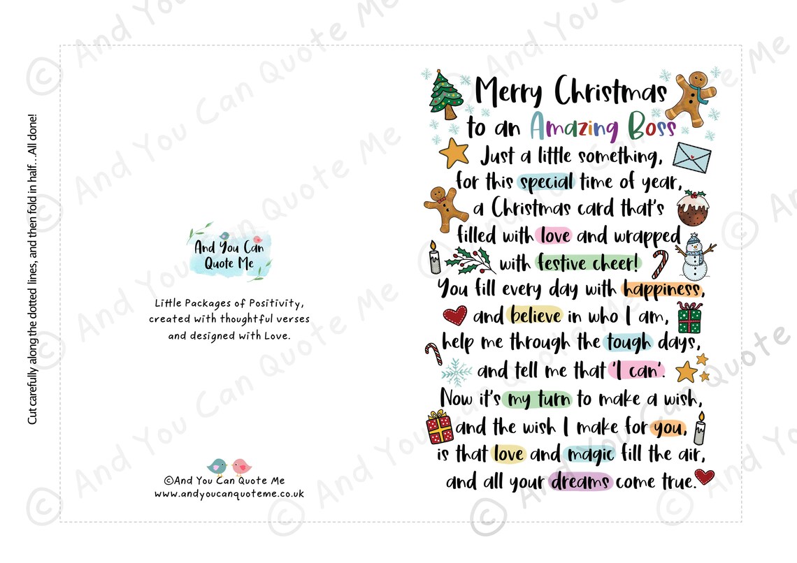 Boss Printable, Boss Card, Christmas Card, Downloadable Card, Thank You ...