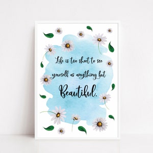 Self Esteem Quote, Quote Art Print, Digital Wall Art Floral, Positivity ...