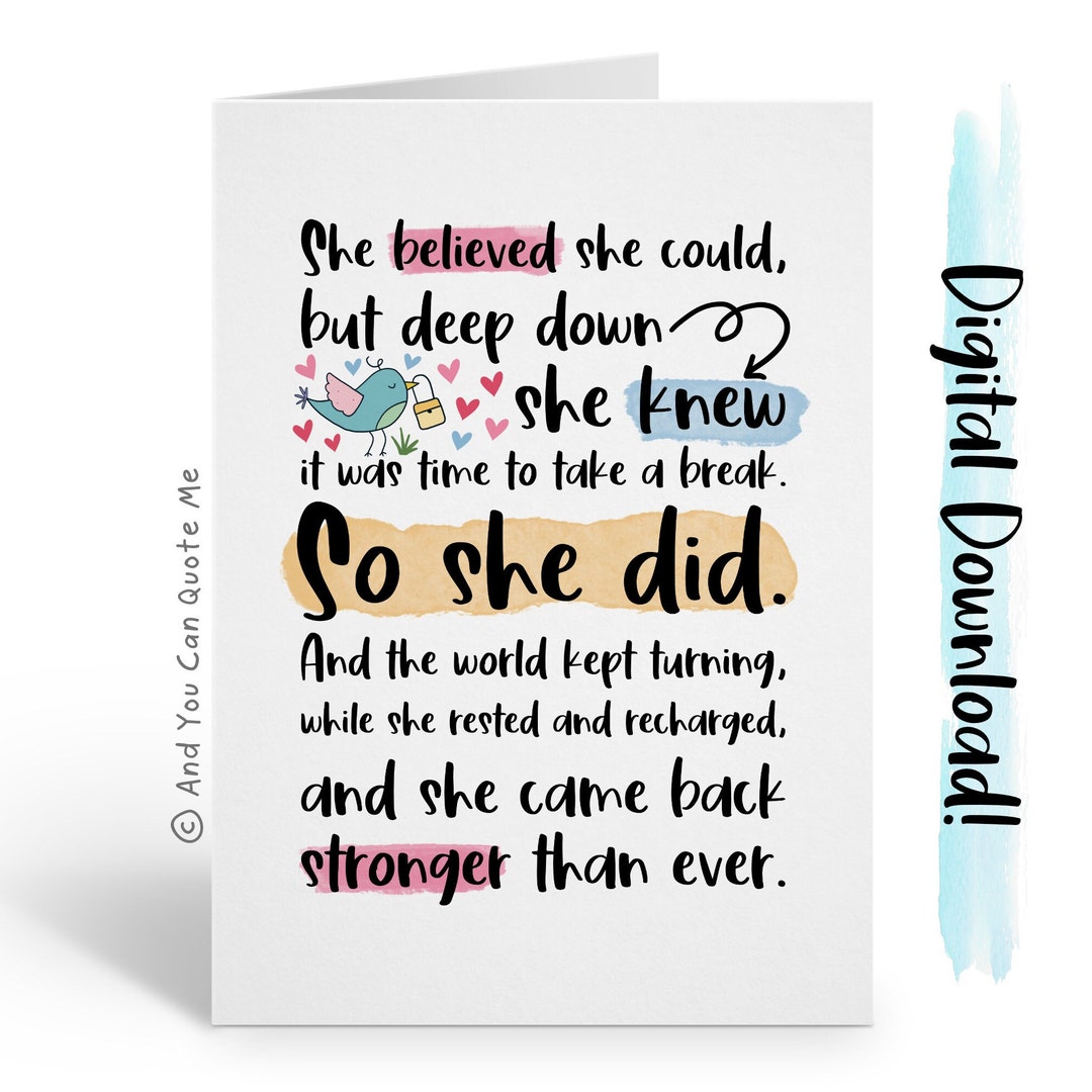 Printable Self Care Card, Anxiety Card, Stress Card, Time Out, Time for ...