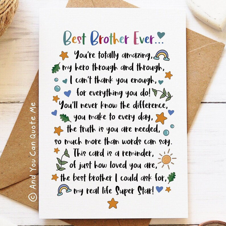 Best Brother, Thank You Brother, Brother Card, Brother Poem, Twin ...
