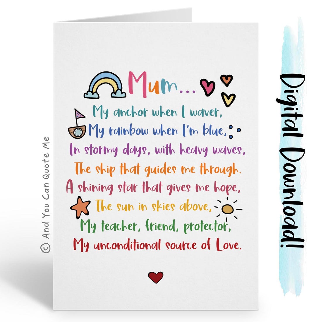 Mum Printable, Mother's Day Card, Mum Thank You, Supportive Mum ...