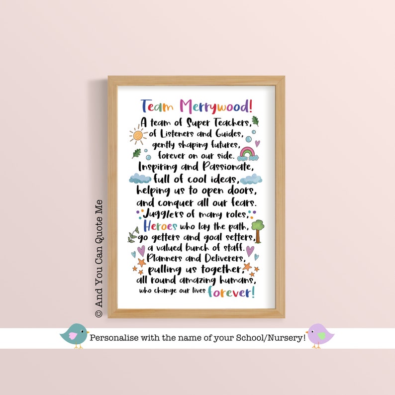 Personalised School Print, Nursery Staff Gift, Headteacher Gift, Thank ...