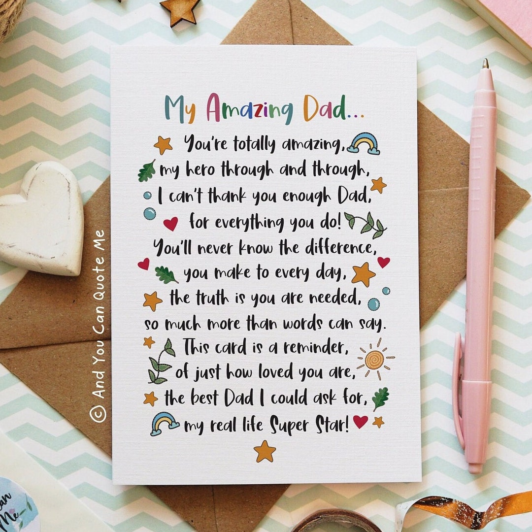 Father's Day Card, Thank You Dad, Amazing Dad, Best Dad, Dad Poem, Dad ...