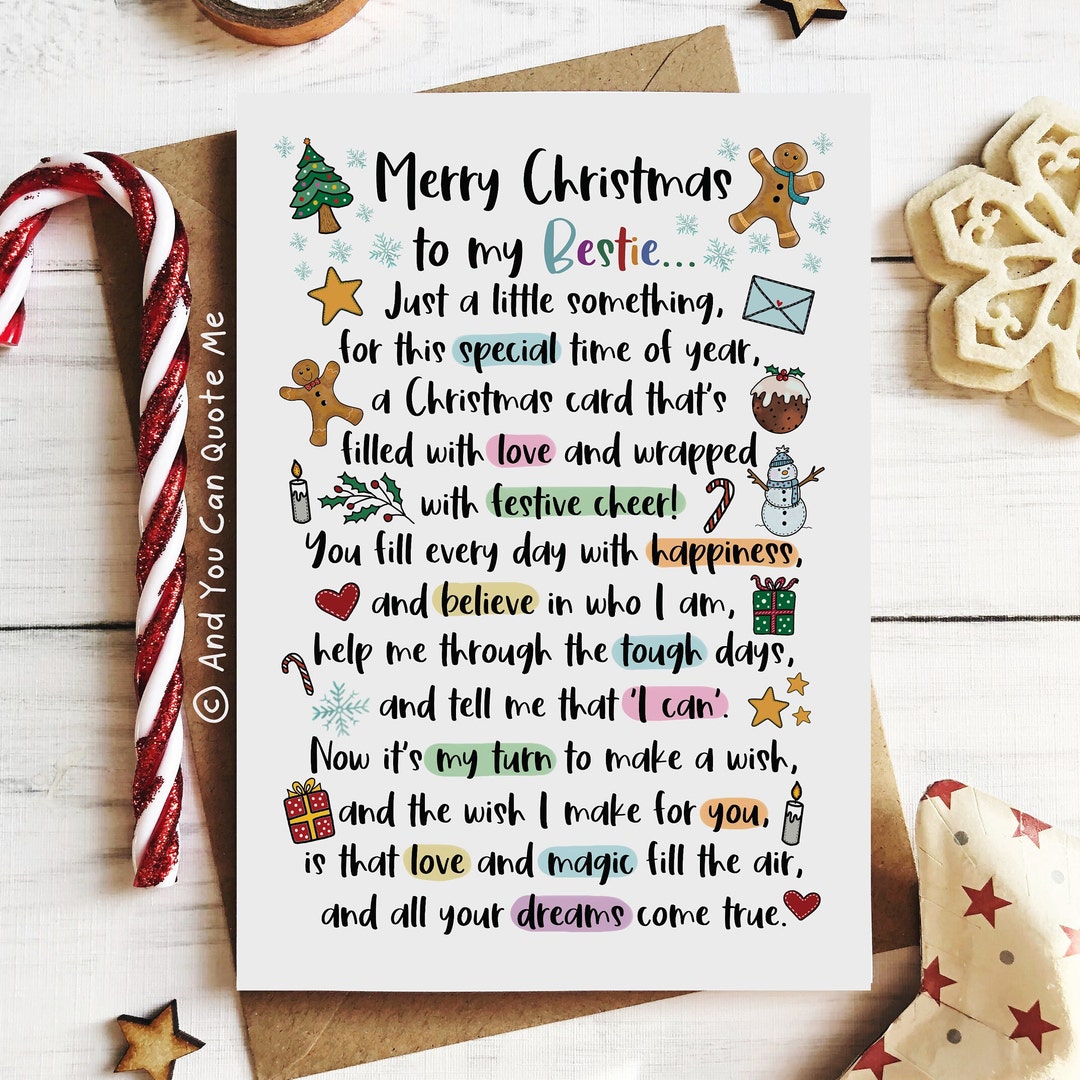 Best Friend Christmas Card, Bestie Christmas Card, Christmas Wishes ...