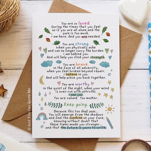 Anxiety Card Mental Health Card Thinking of You Keep Going - Etsy