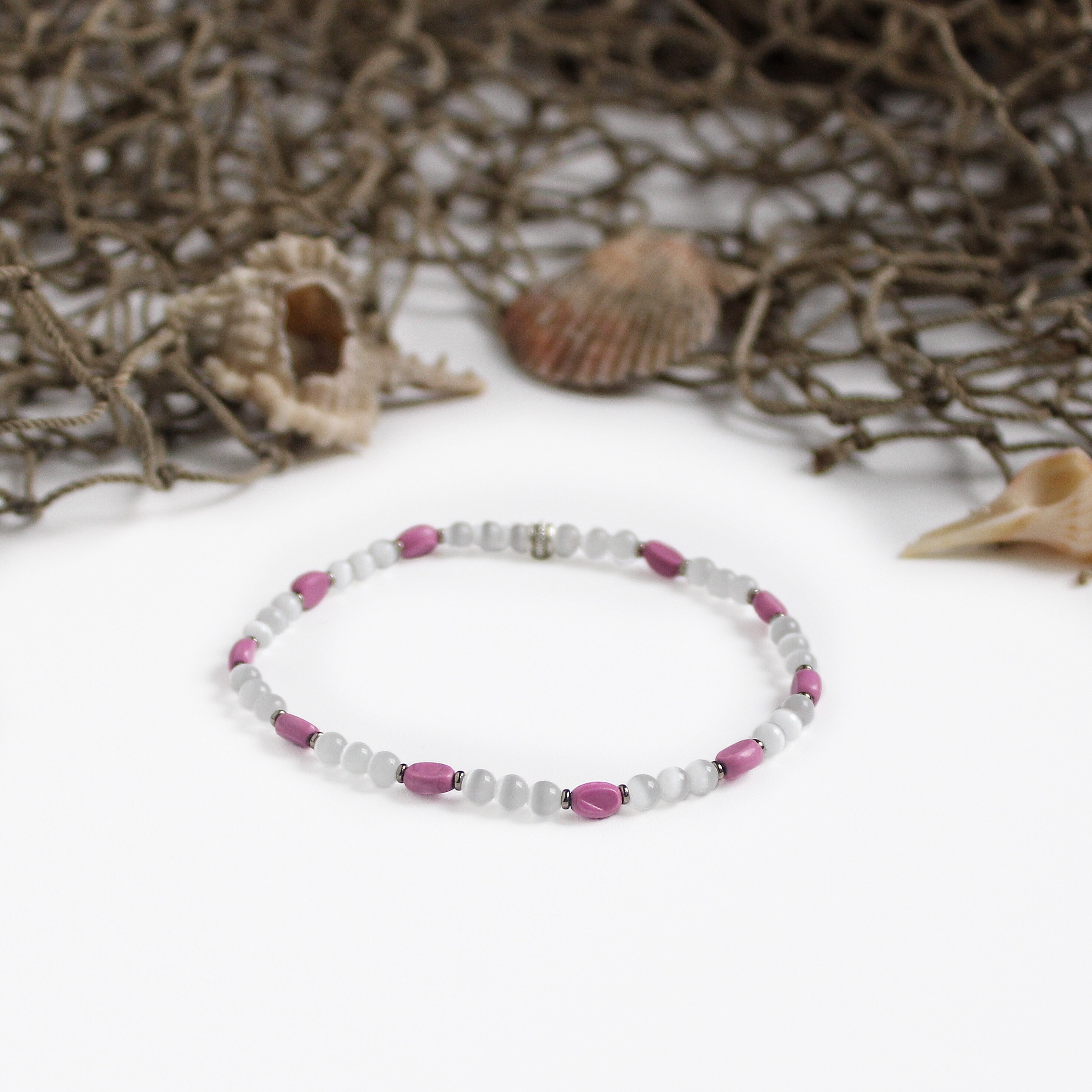 Pink White Anklet | Beaded Anklet | Minimalist Anklet | Dainty Anklet ...