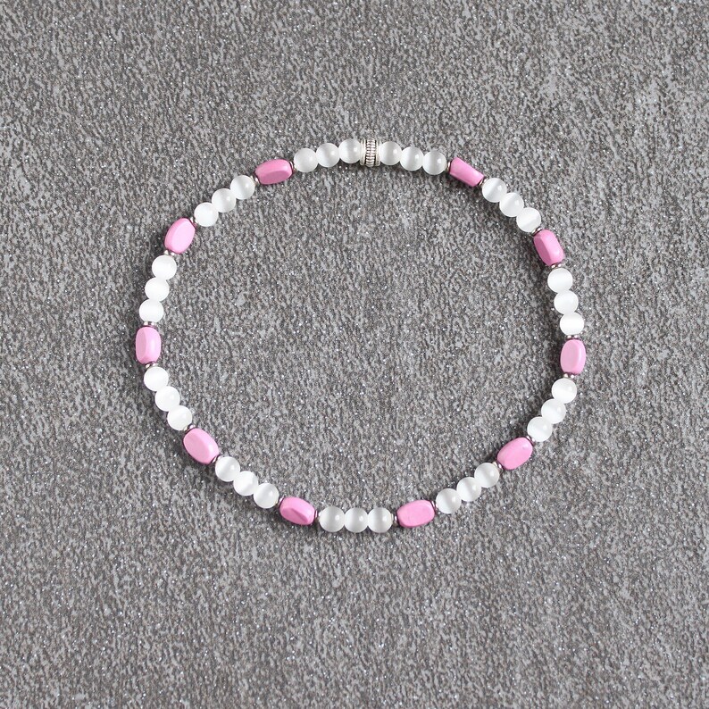 Pink White Anklet Beaded Anklet Minimalist Anklet Dainty Anklet White ...