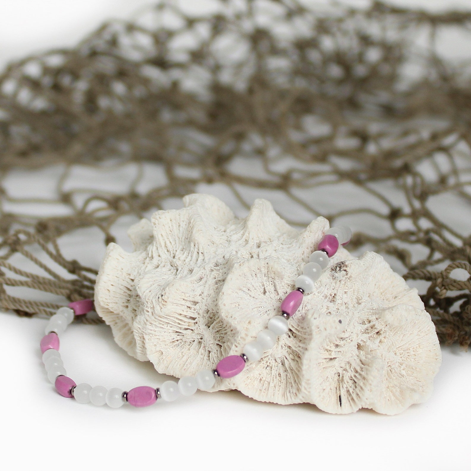 Pink White Anklet | Beaded Anklet | Minimalist Anklet | Dainty Anklet ...