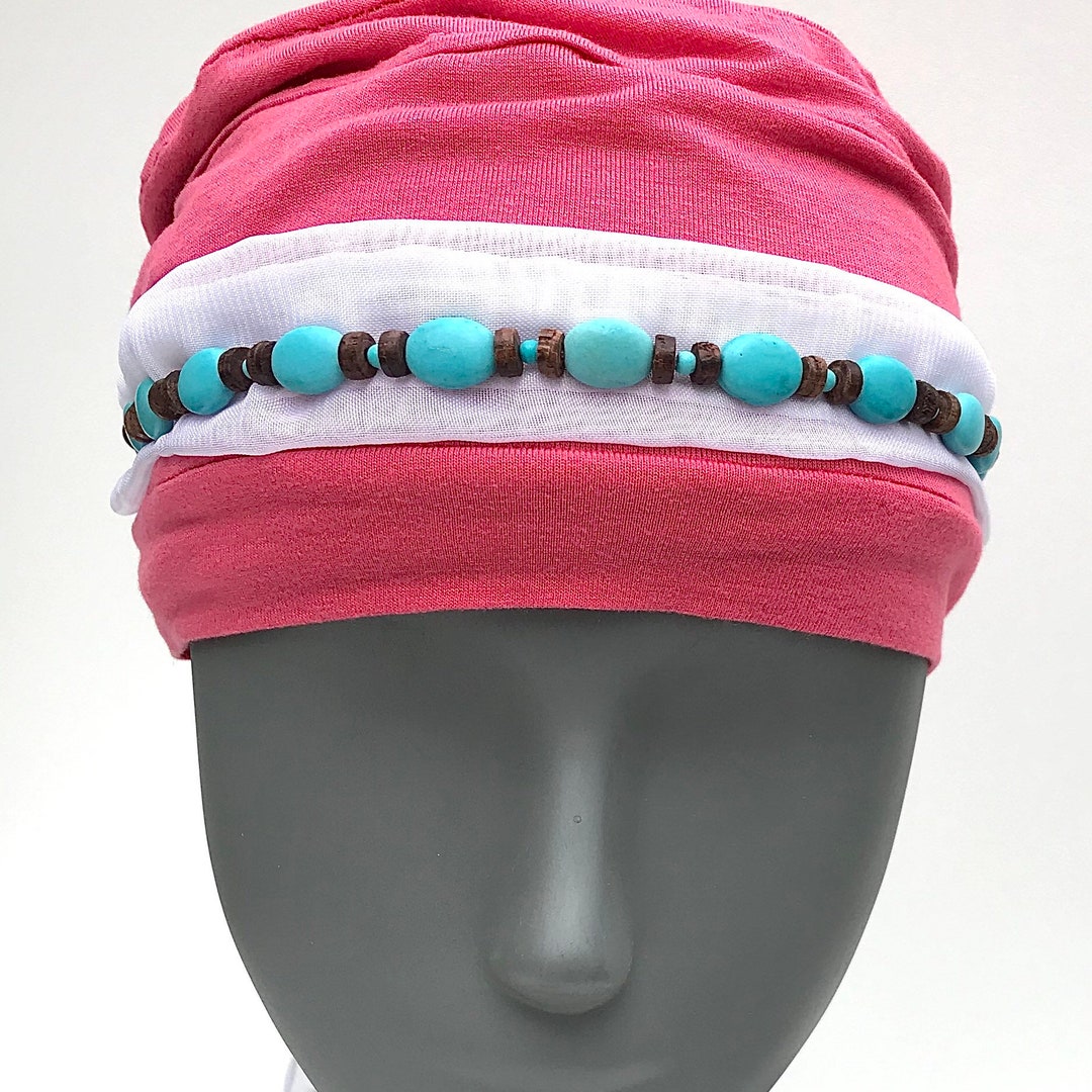 Turquoise Brown Beaded Turban Accessory Beaded Turban Headband Chemo ...