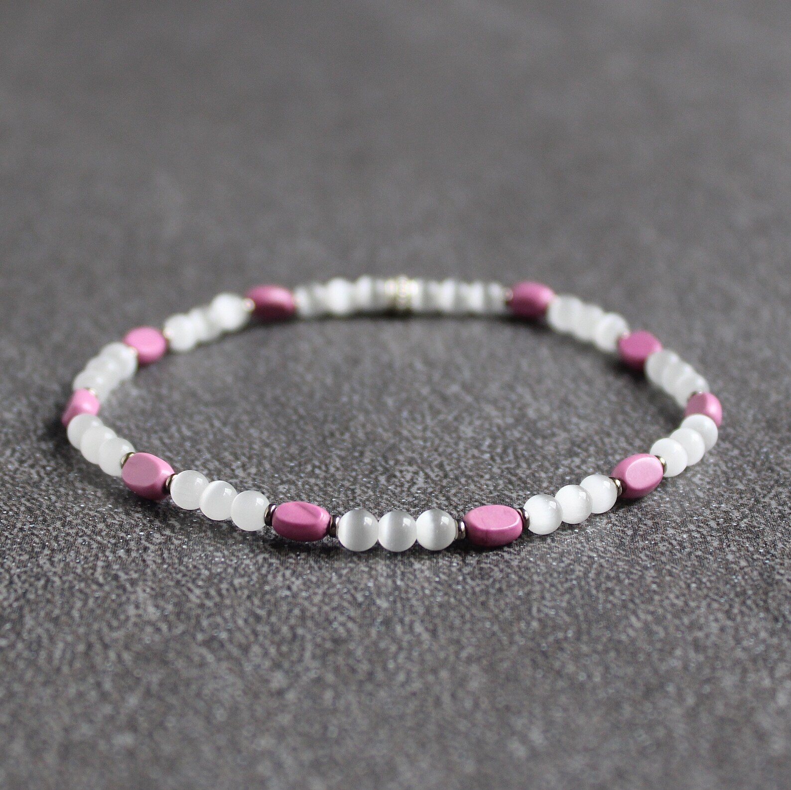 Pink White Anklet Beaded Anklet Minimalist Anklet Dainty Anklet White ...
