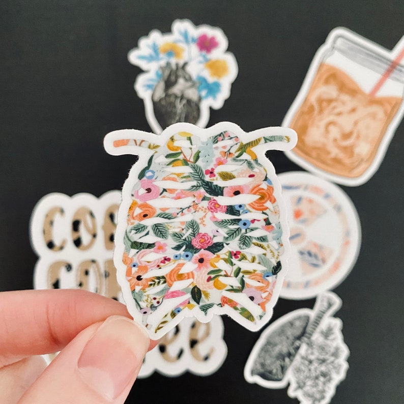 Floral Thoracic Cavity Sticker, Nursing Sticker, Nursing Student ...