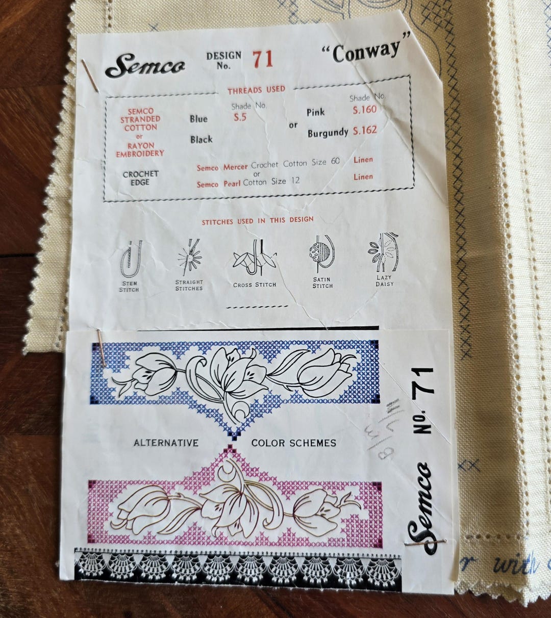 Vintage Semco Embroidery Linen Dress Table Set - Conway - No. 71 - Etsy