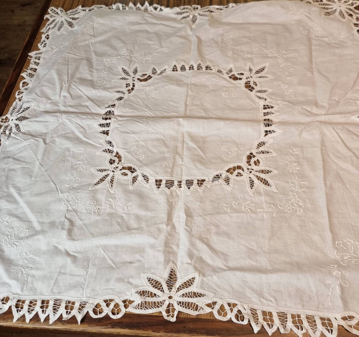 Beautiful Battenburg Lace Embroidered Cotton White Square Tablecloth ...