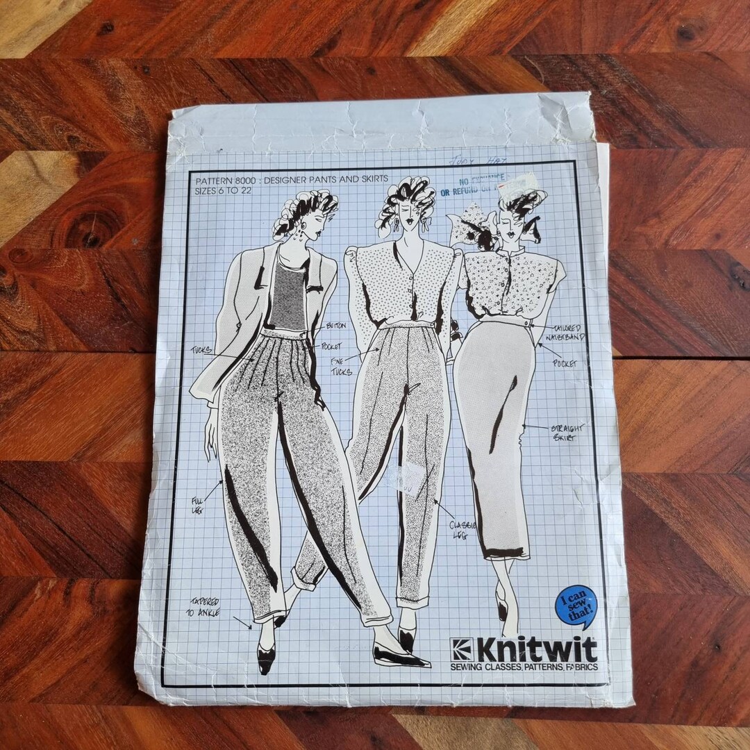 KNITWIT Vintage Pattern 8000 Ladies Designer Pants Amd Skirts Size 6-22 ...