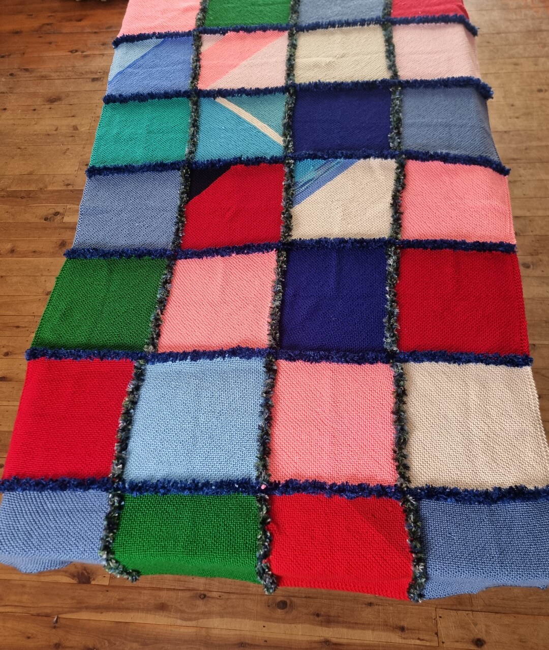 Handmade Colorblock Knit Throw Blanket – Cotton Blend, 110cm X 200cm - Etsy