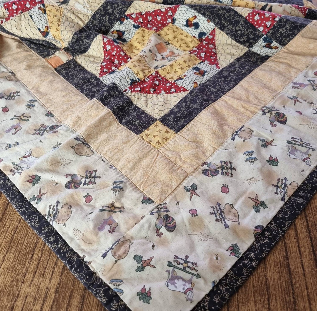 Beautiful Handmade Appliqued/patchwork Farmyard Animals Quilt - Yellow ...