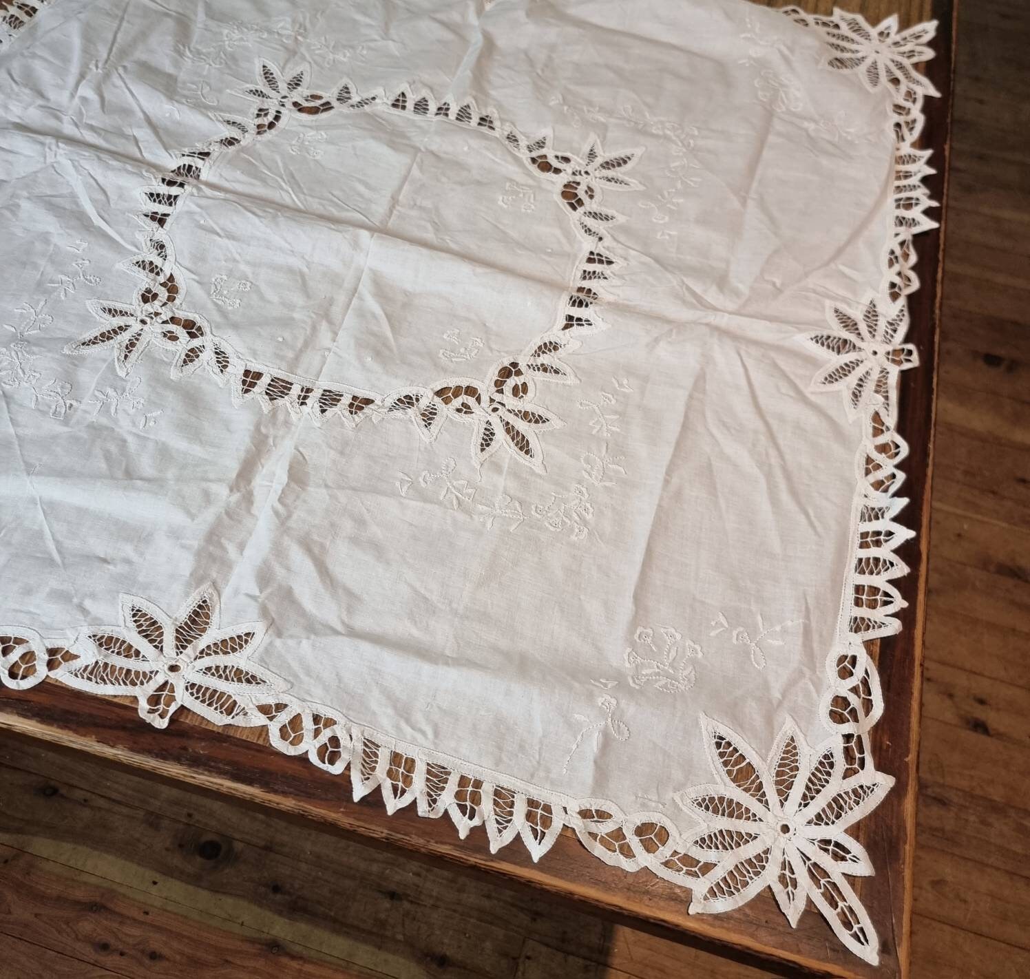 Beautiful Battenburg Lace Embroidered Cotton White Square Tablecloth ...