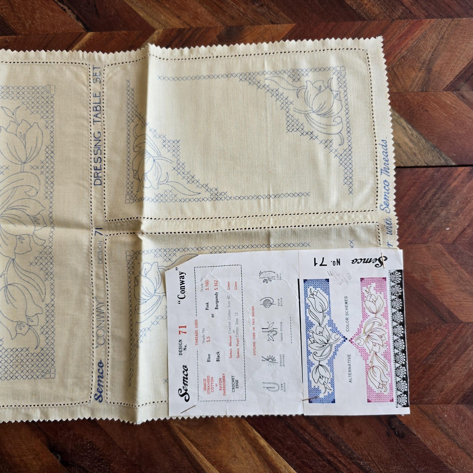 Vintage Semco Embroidery Linen Dress Table Set - Conway - No. 71 - Etsy