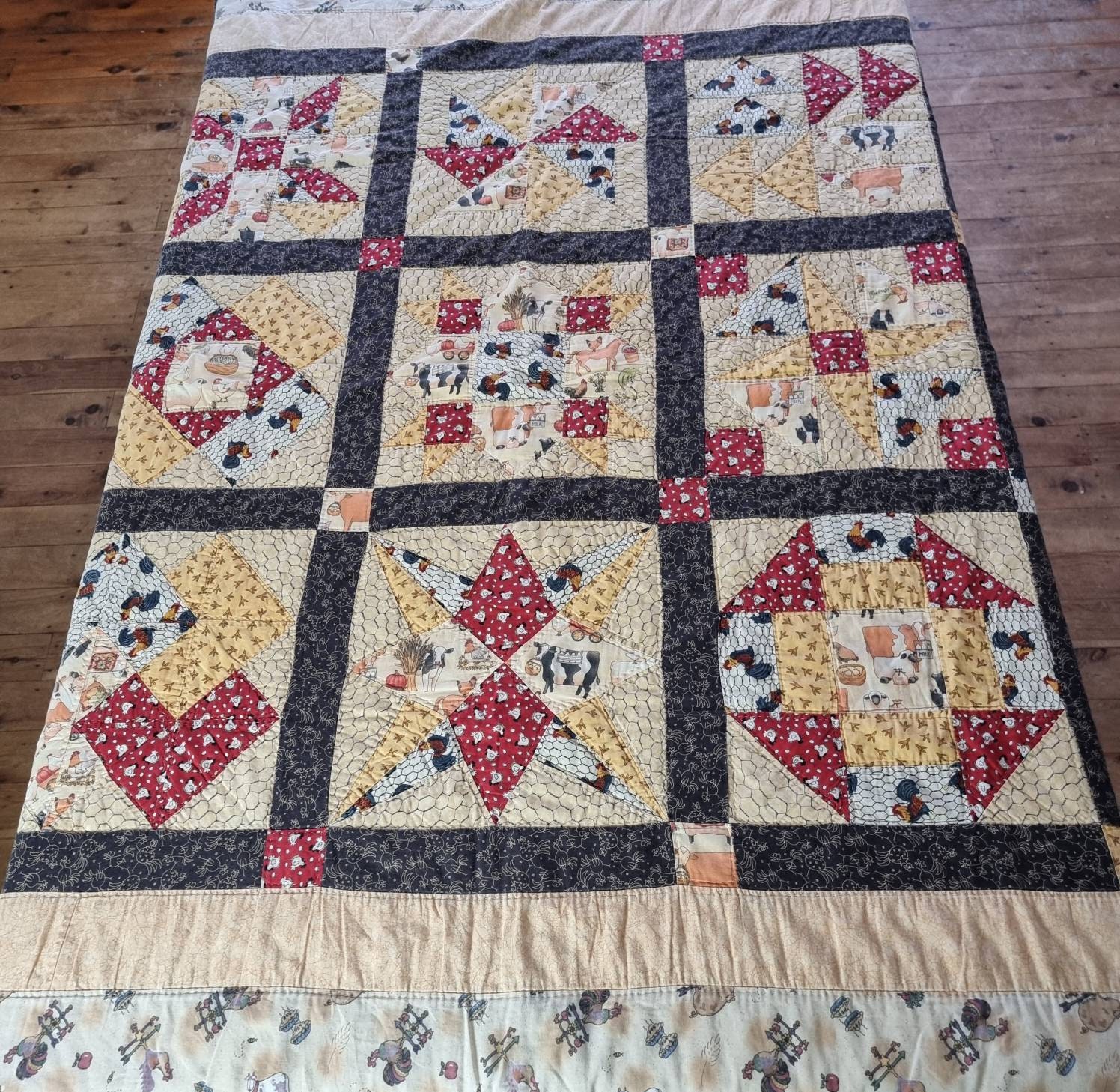 Beautiful Handmade Appliqued/patchwork Farmyard Animals Quilt - Yellow ...