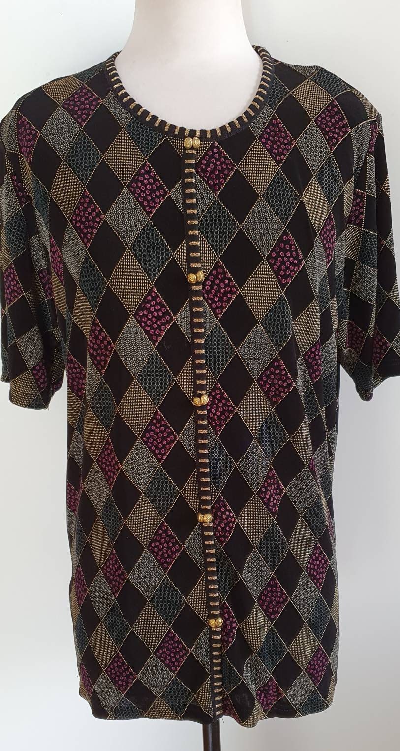 Vintage Black/gold Stretch Knit Geometric Top Size Fits All - Etsy