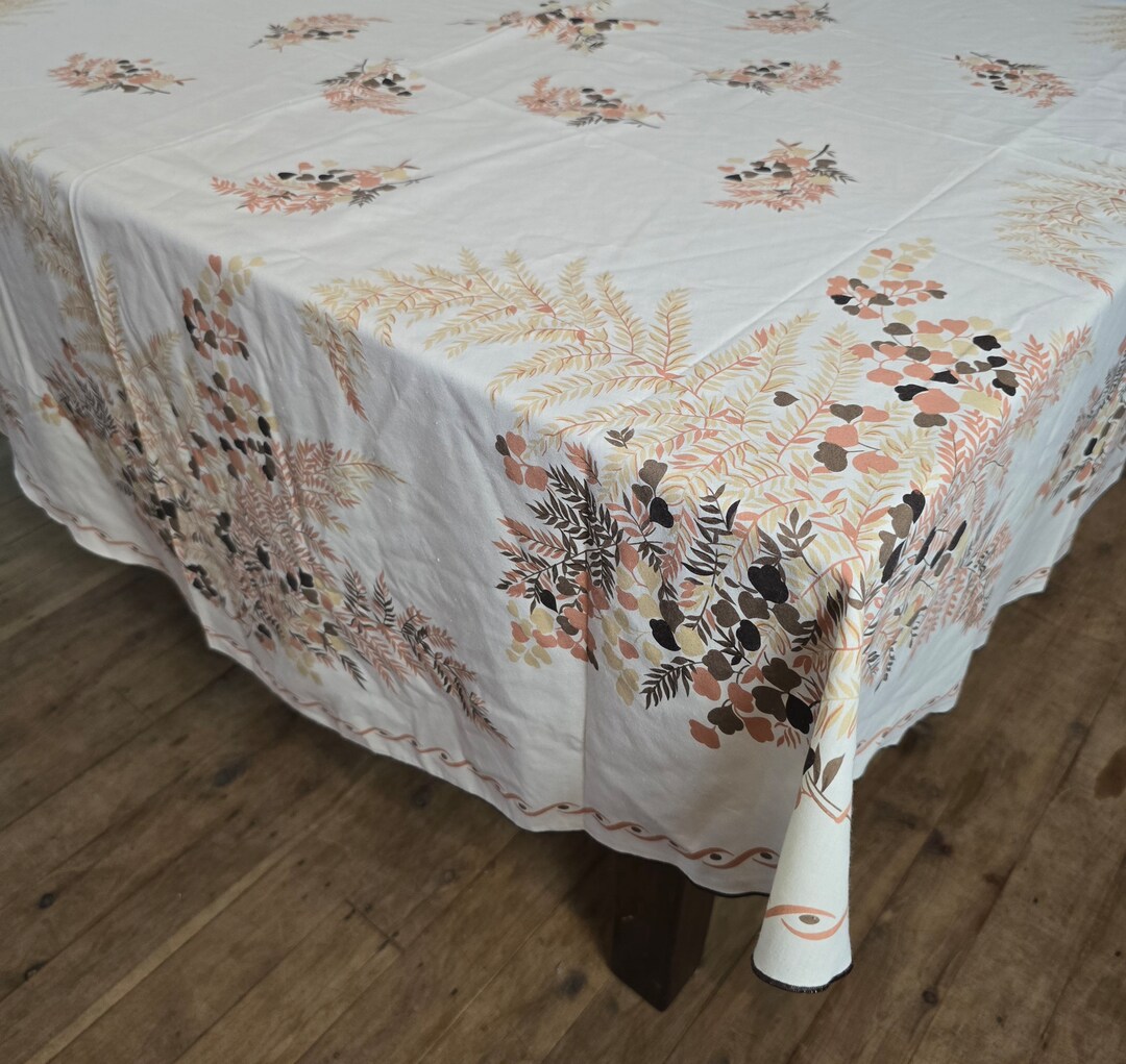 Vintage Cream Beige Brown Floral Round Tablecloth - 182 Cm Diameter - Etsy