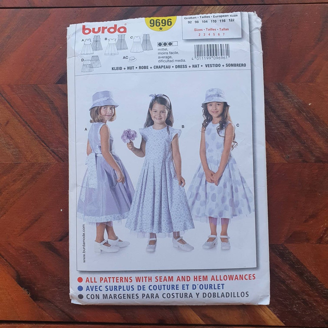 BURDA Pattern 9696 Girls Dress and Hat Sizes 2-7 - Etsy