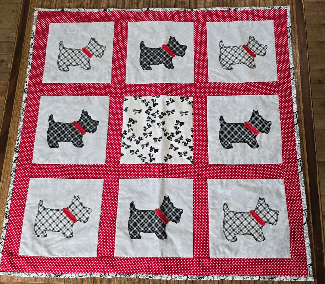Handmade Black Red White Scotty Dog Patchwork Quilted Wall Hanging - Etsy